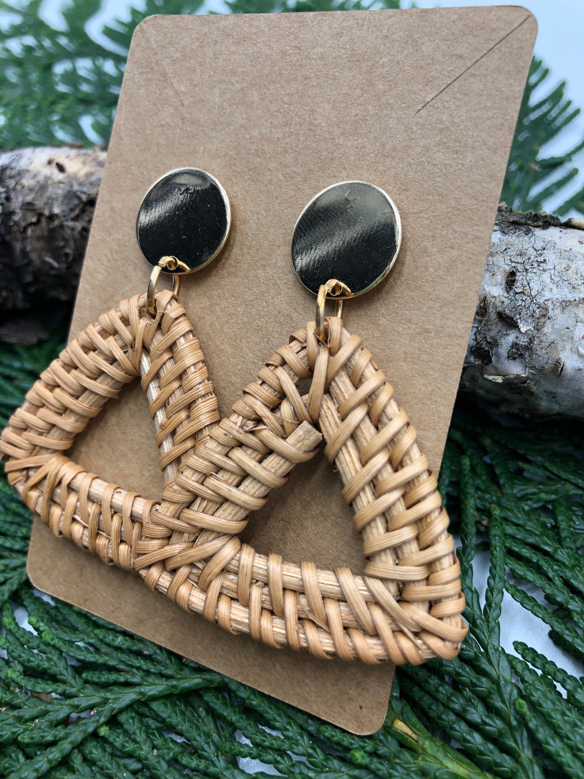 Boho Ohrringe, Rattan Ohrringe, Boho Schmuck, Messing Ohrringe, Rattan ...