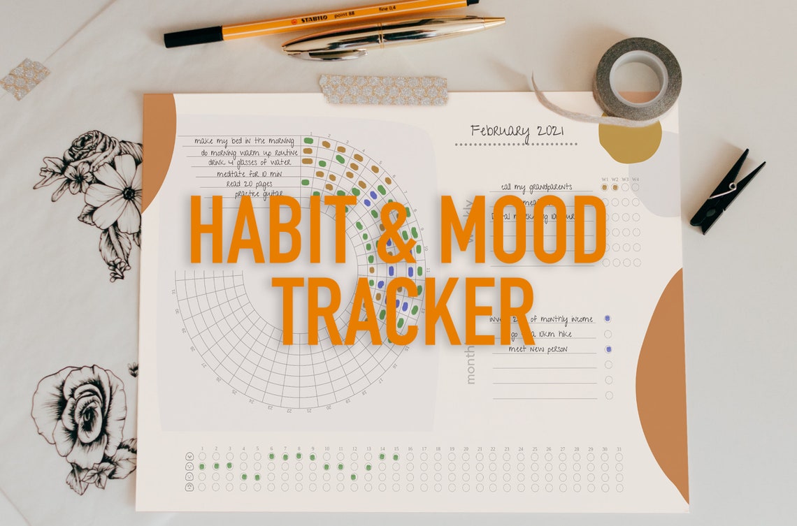 Daily Habit Tracker & Mood Tracker - 12 Months - Etsy