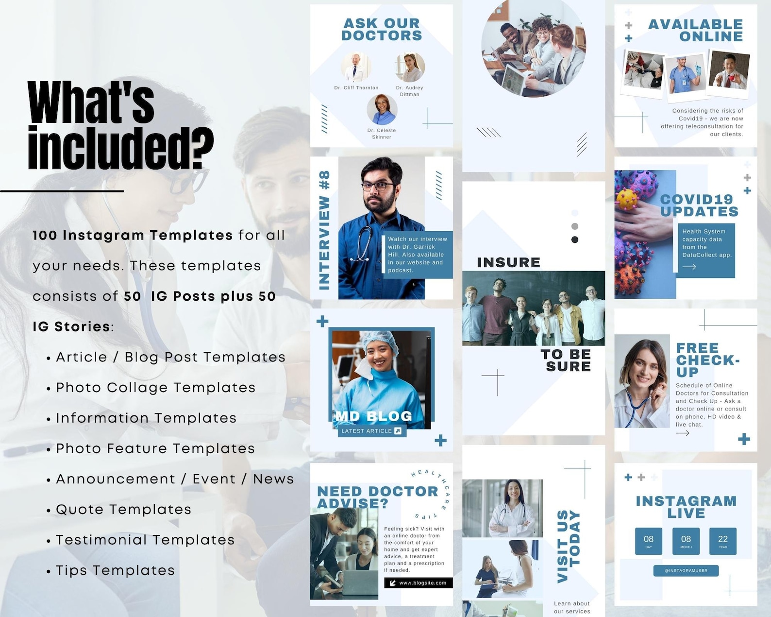 Medical Instagram Templates: Healthcare Canva Theme (100 Post & Story ...