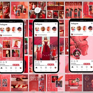50 Red Instagram Post Templates for Canva, Social Media Post, Girl ...