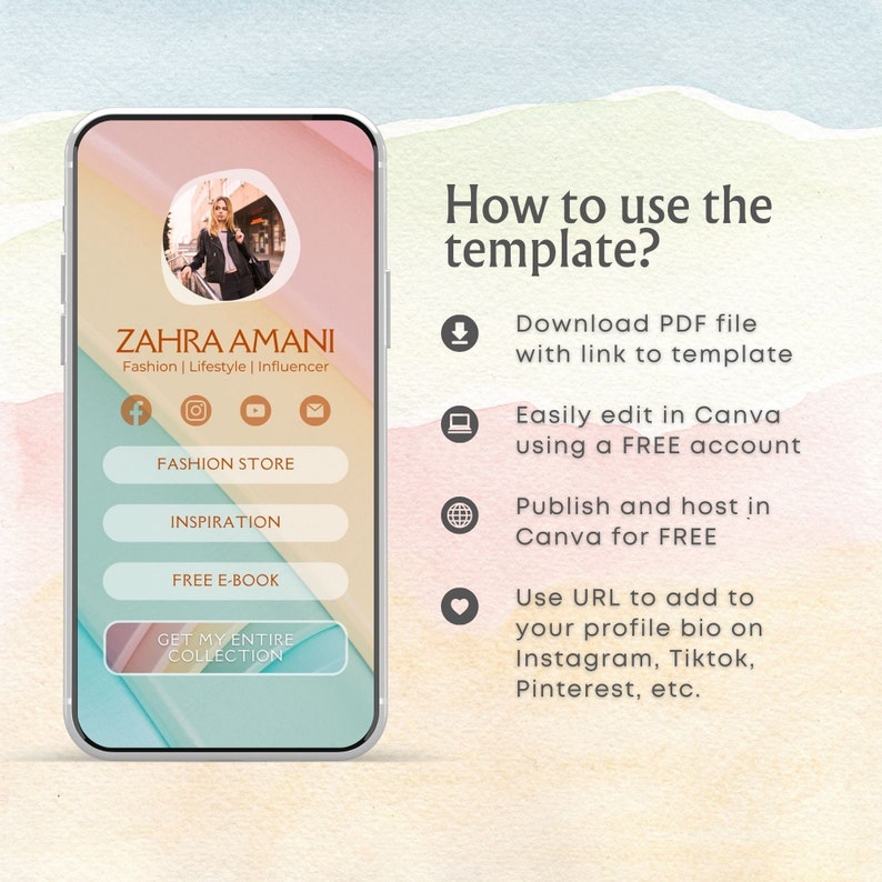 Link in Bio Template, Instagram Tiktok Pinterest Bio Link Landing Page ...
