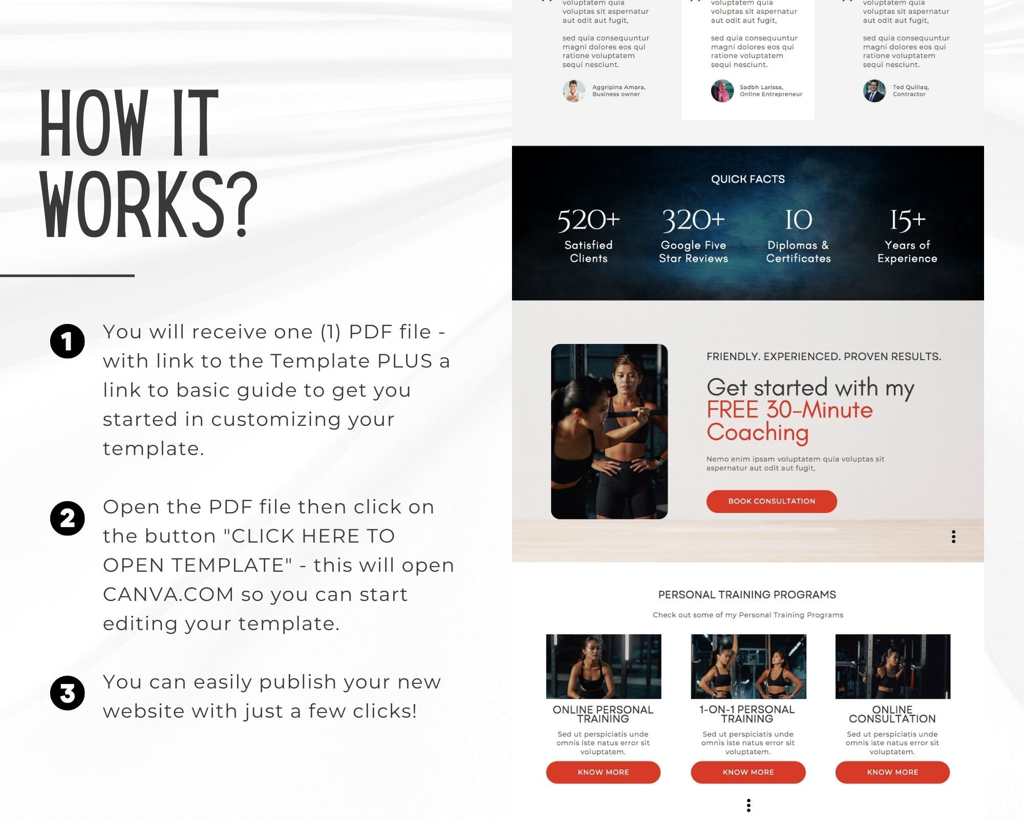 Fitness Coach Canva Website, Trainer Landing Page Design, Professional ...