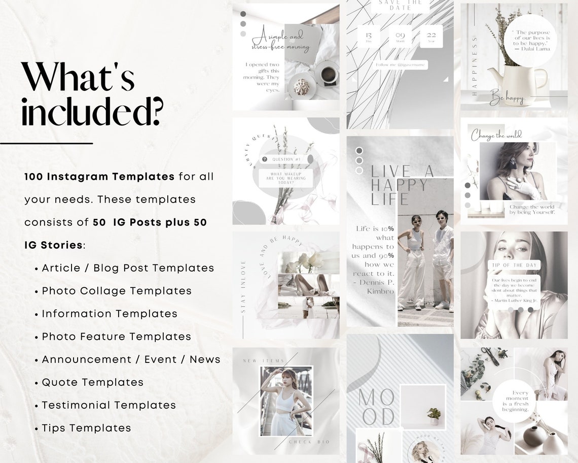 100 Elegant Instagram Template Canva, Post and Story Template, White ...