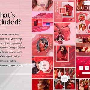 50 Red Instagram Post Templates for Canva, Social Media Post, Girl ...
