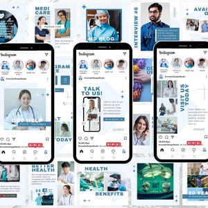 Medical Instagram Post Templates: Healthcare Theme for Canva (50 Posts ...