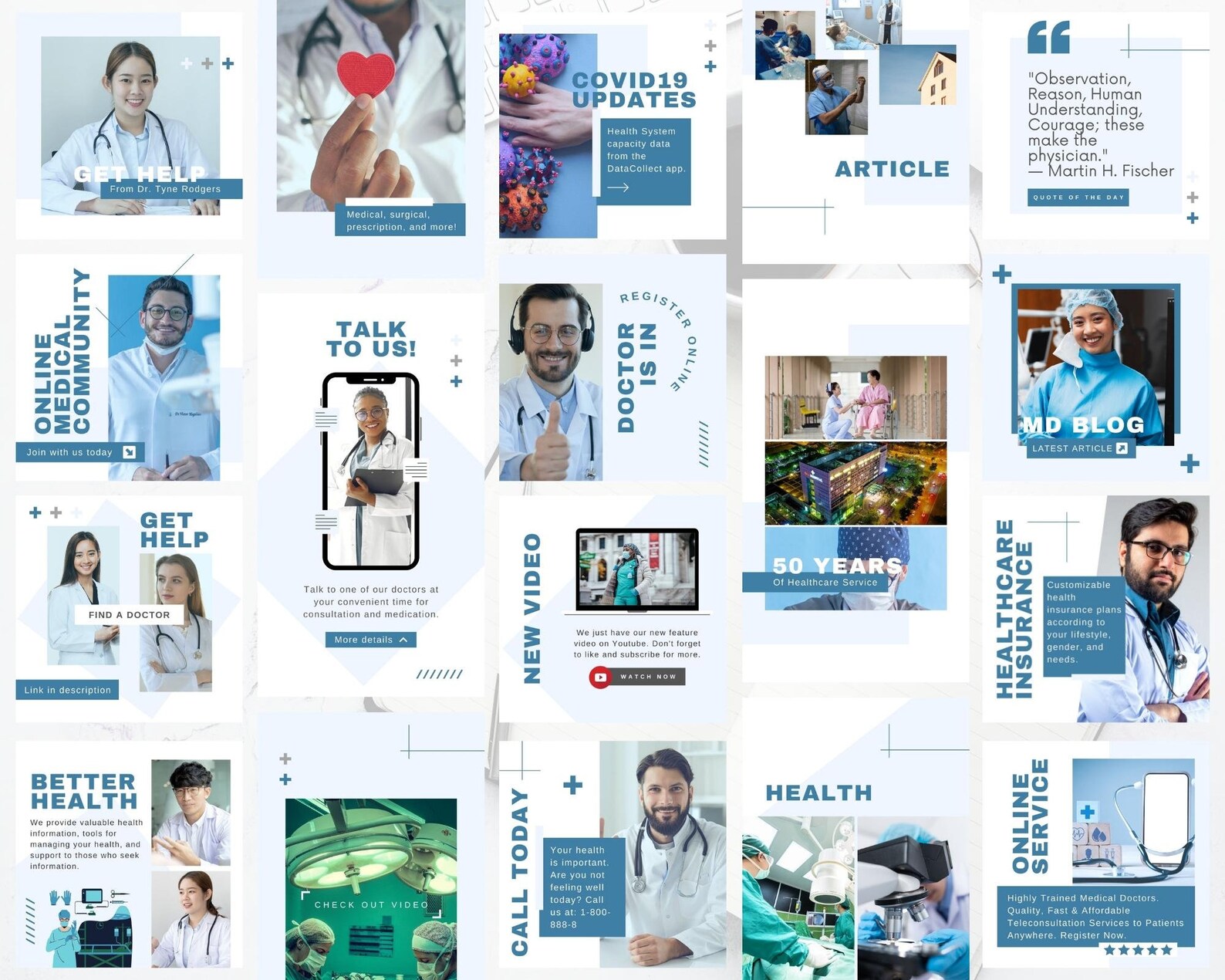 Medical Instagram Templates: Healthcare Canva Theme (100 Post & Story ...