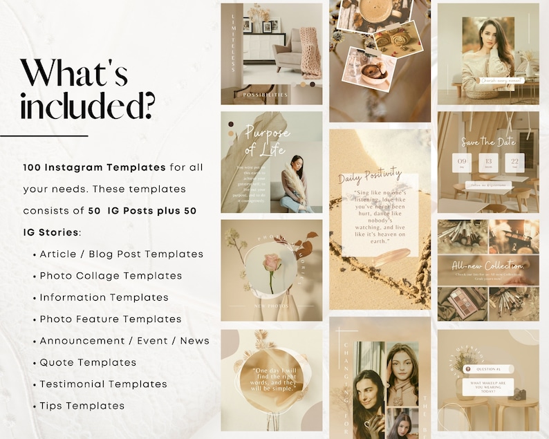 100 Elegant Instagram Template Canva Post and Story IG - Etsy