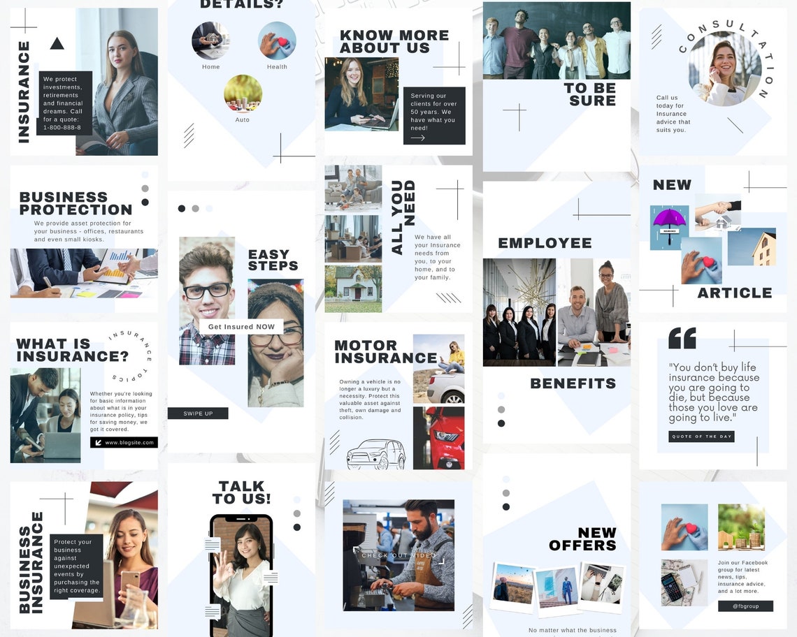 100 Insurance Agency Instagram Template Canva Post and Story - Etsy