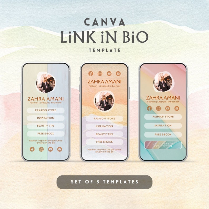 Link in Bio Template, Instagram Tiktok Pinterest Bio Link Landing Page Canva Template, Linktree ...