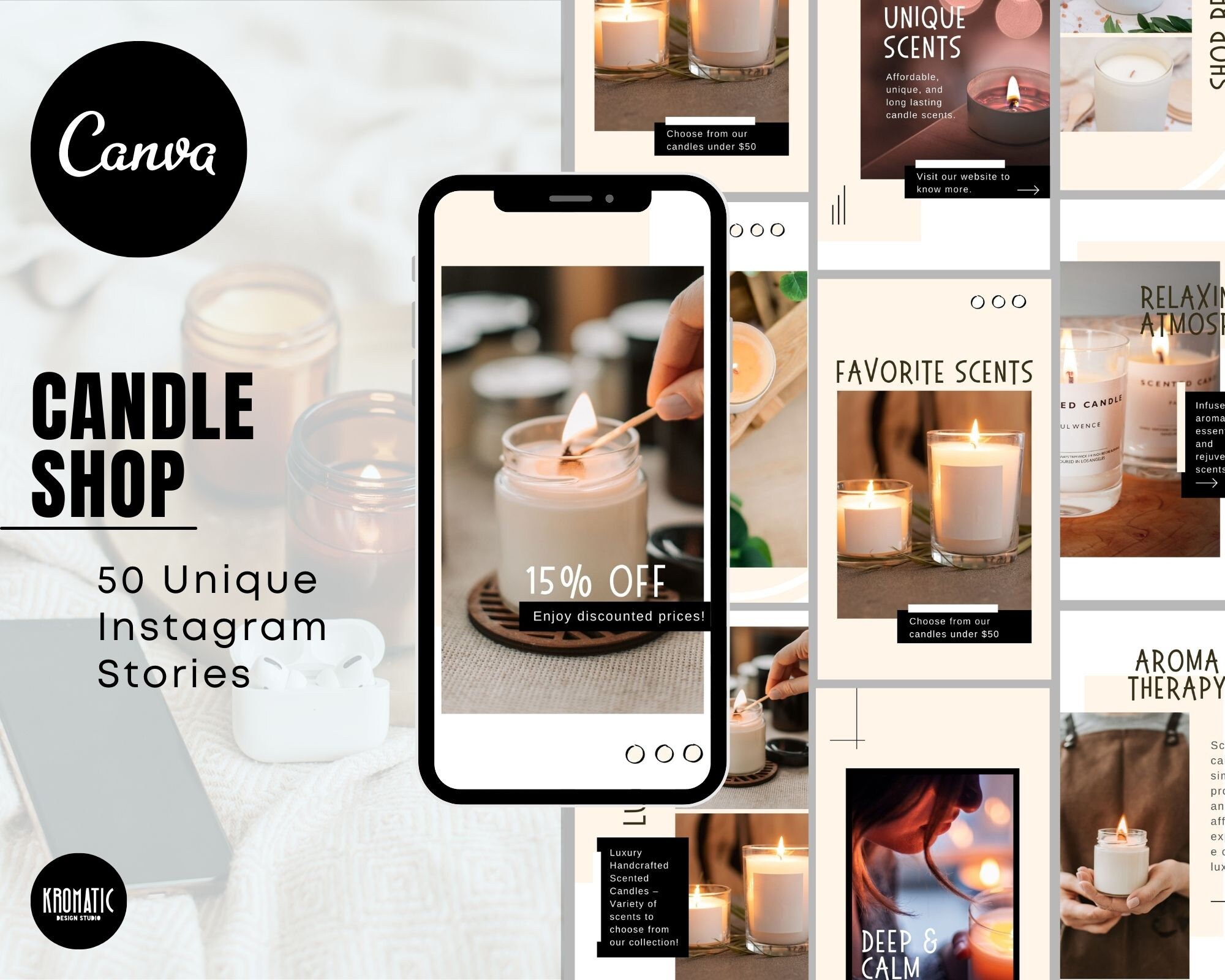 Candle Shop Instagram Story Templates: Beige Bohemian Theme (canva) - Etsy
