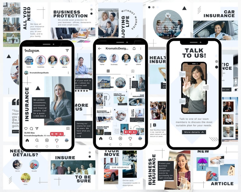 Insurance Agency Instagram Social Media Bundle, Post Story Puzzle ...