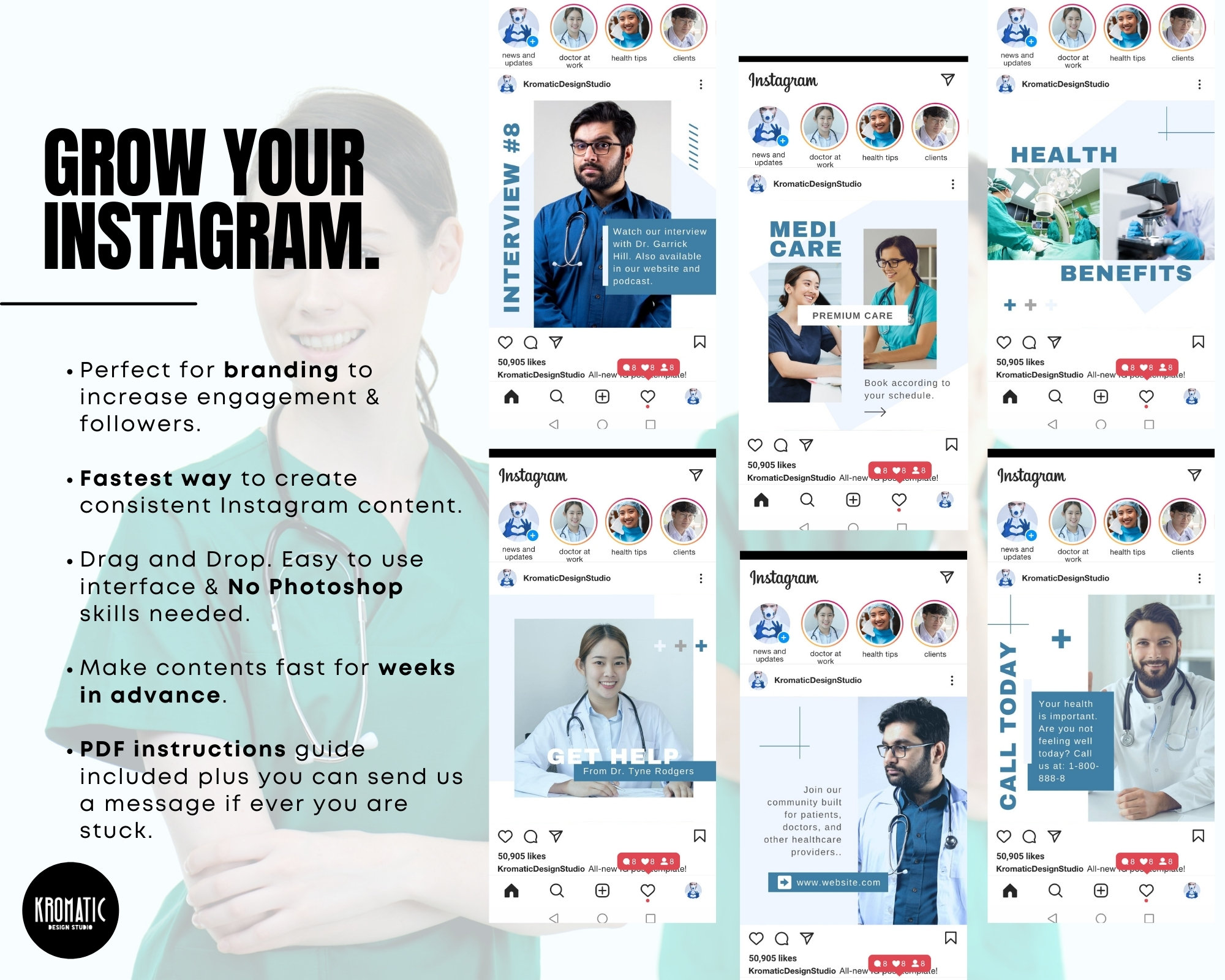 Medical Instagram Post Templates: Healthcare Theme for Canva (50 Posts ...