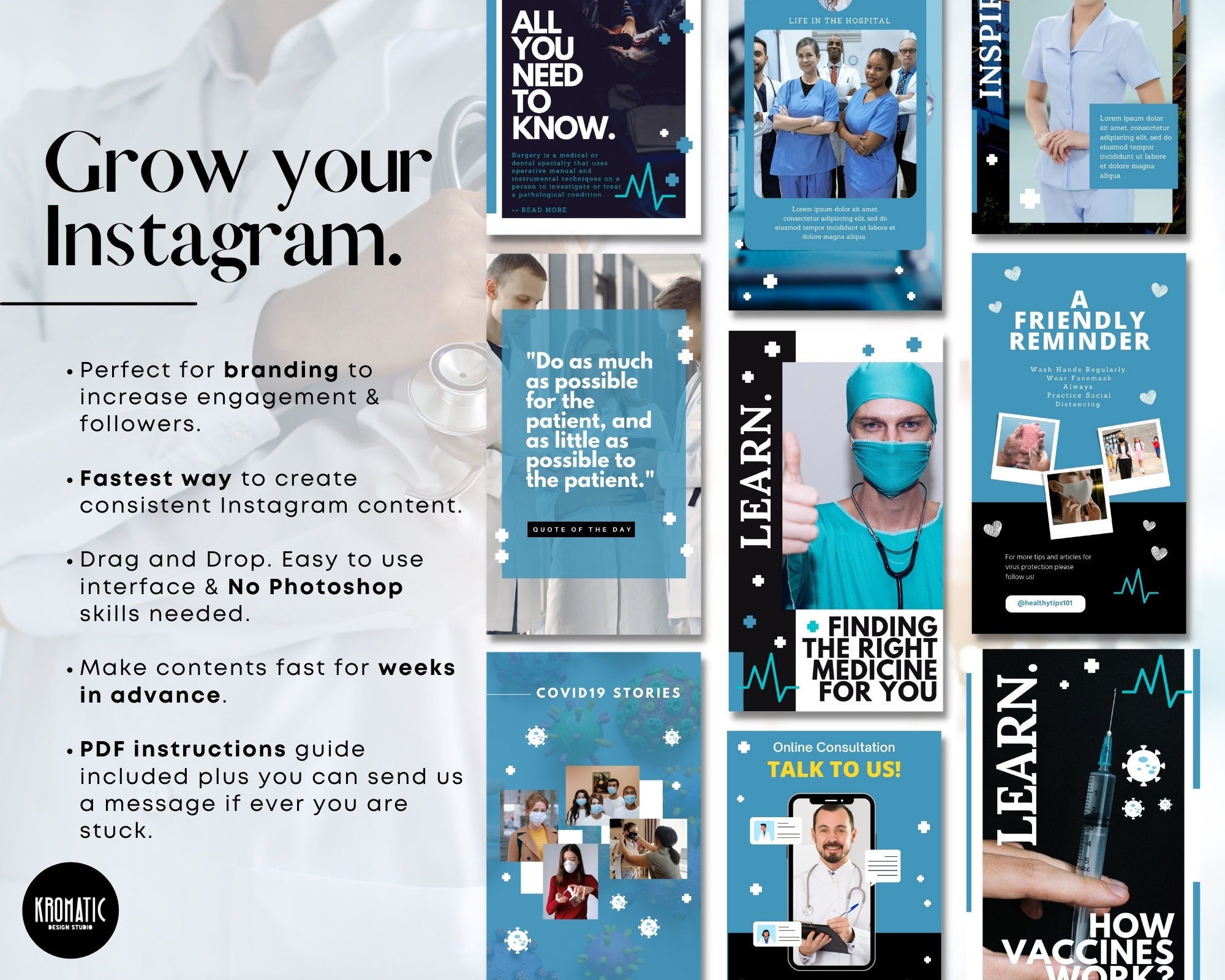 Medical Instagram Social Media Bundle, Healthcare Instagram Post Story ...