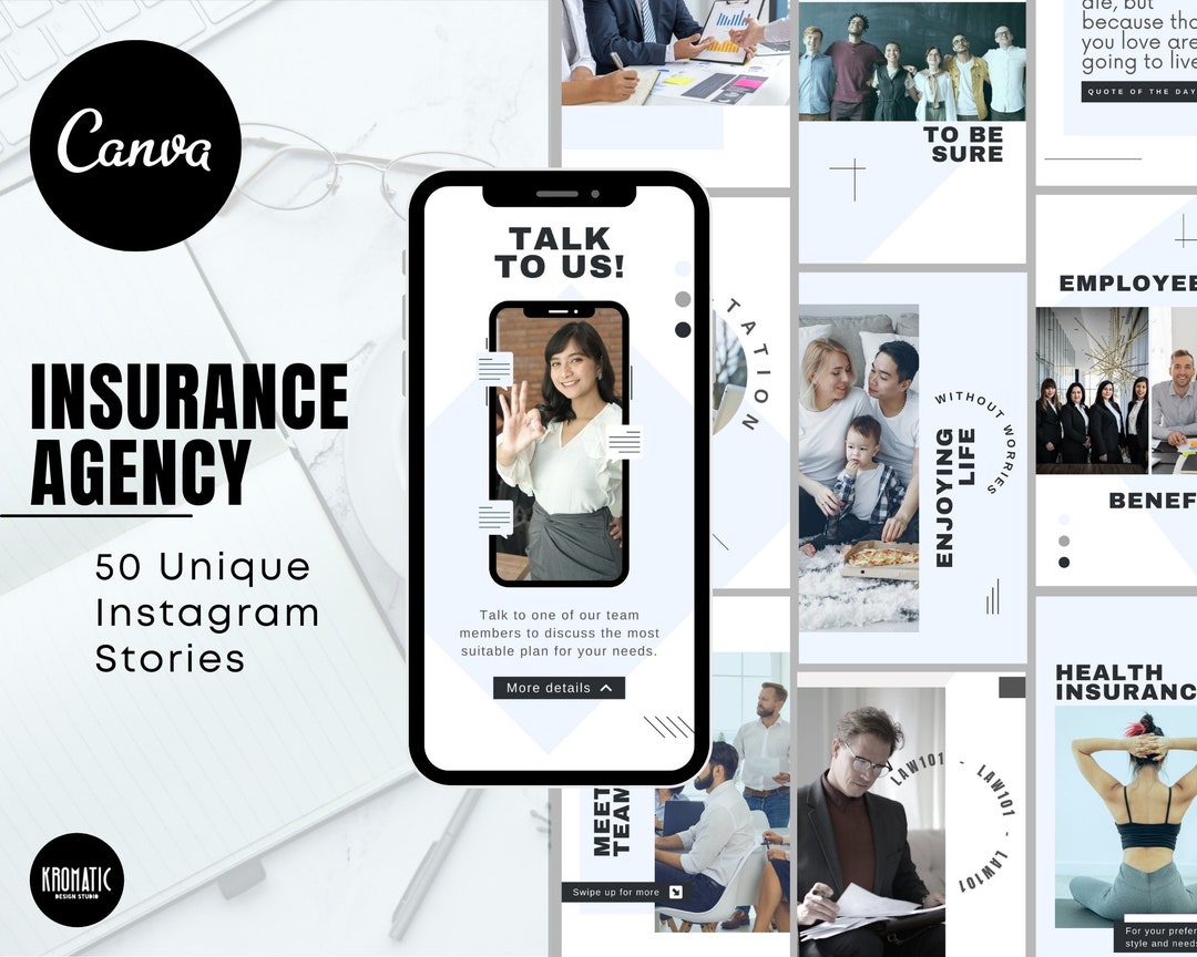 Insurance Agency Instagram Story Templates: Canva Social Media Branding ...