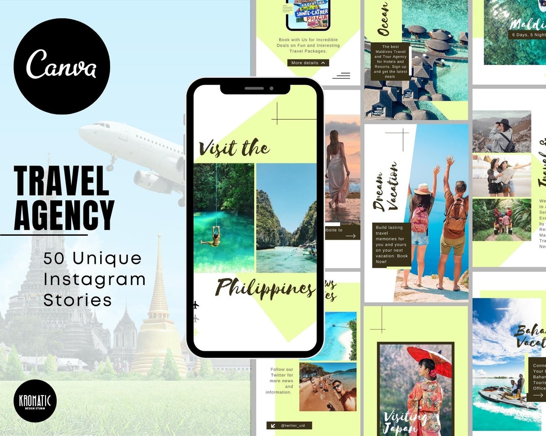 Travel Agency Instagram Story Templates: Green Canva Theme (50) - Etsy