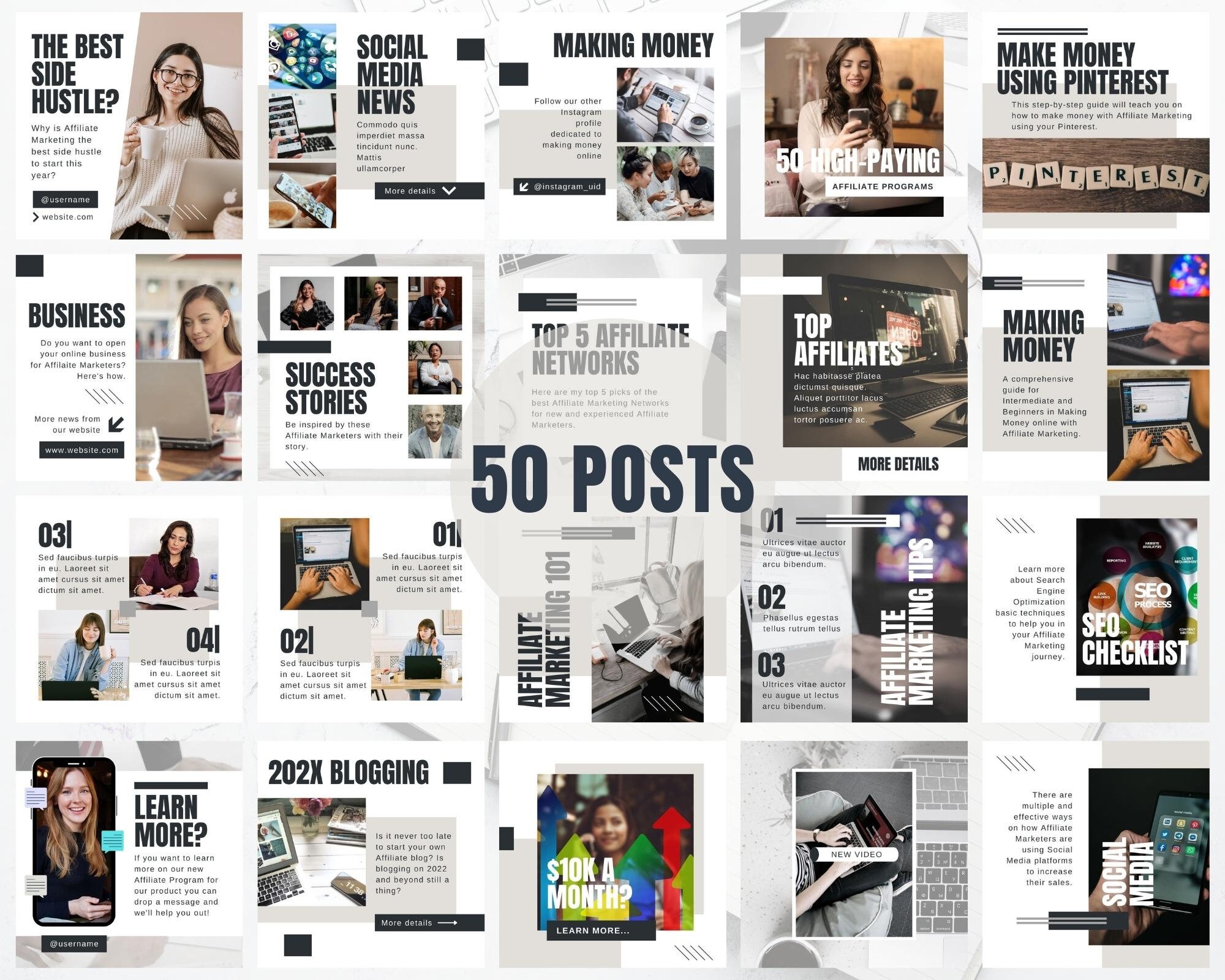 100 Affiliate Marketing Instagram Template Canva, Post and Story IG ...