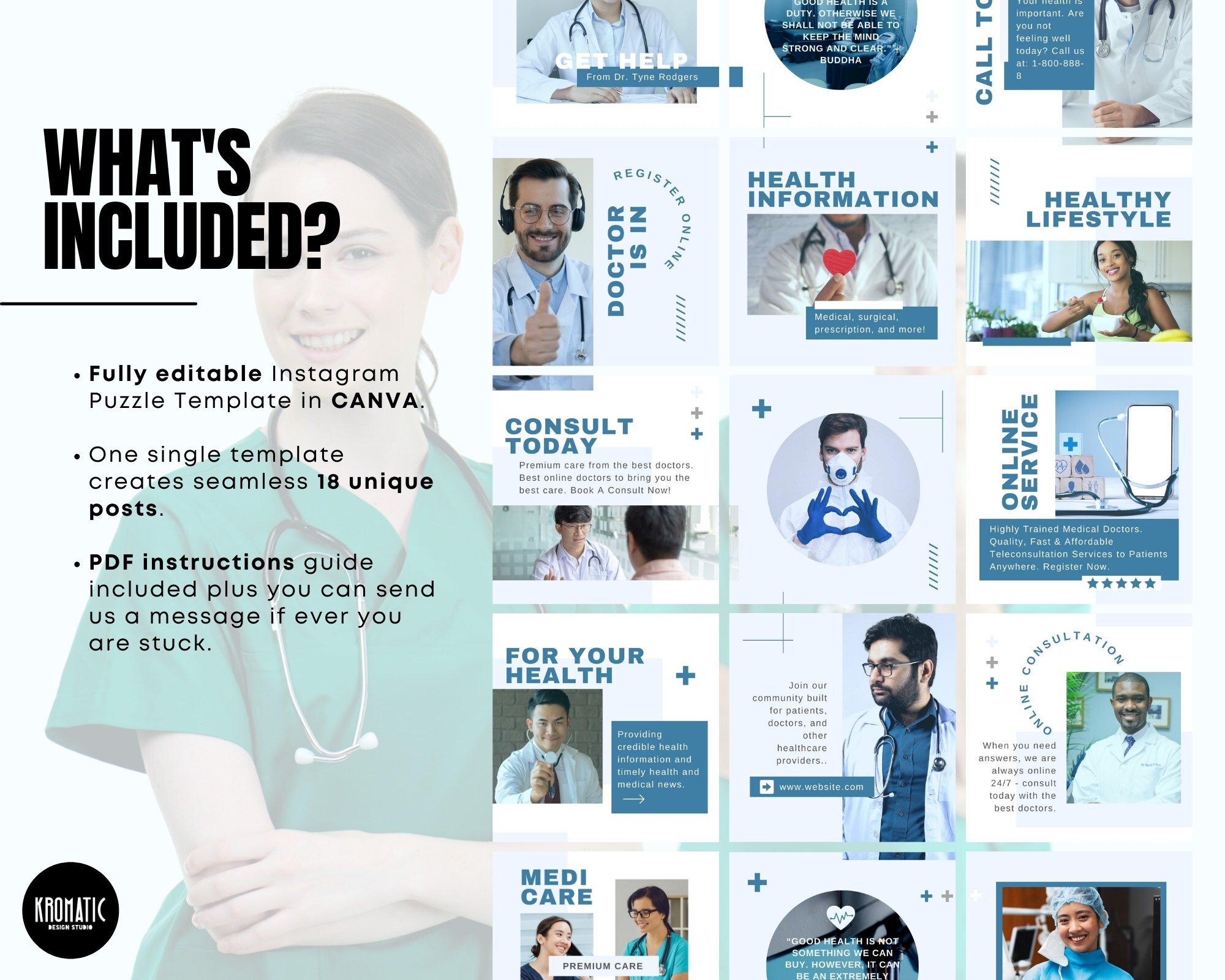 Medical Doctor Instagram Puzzle Template: Canva Healthcare Theme - Etsy