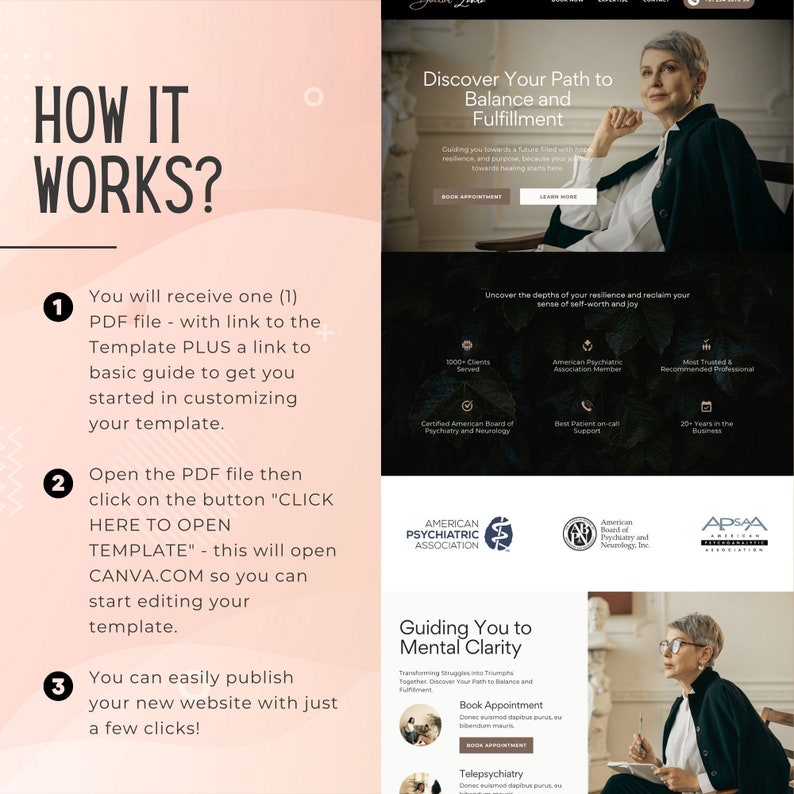 Psychiatrist Website Template: Therapist Landing Page (canva) - Etsy