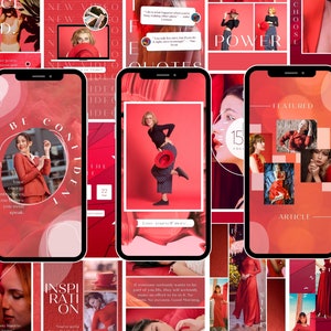 Red Instagram Story Templates: Influencer Branding, Canva (digital ...