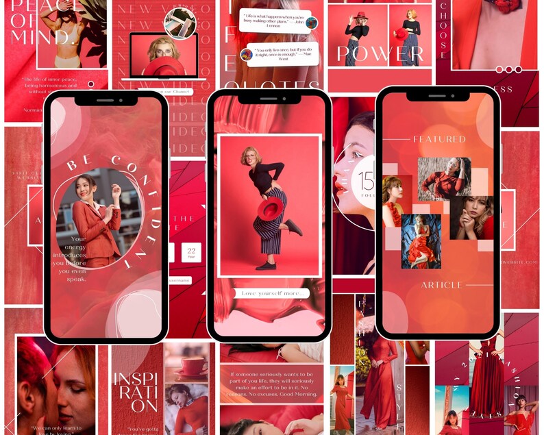 Red Instagram Story Templates: Influencer Branding, Canva (digital ...
