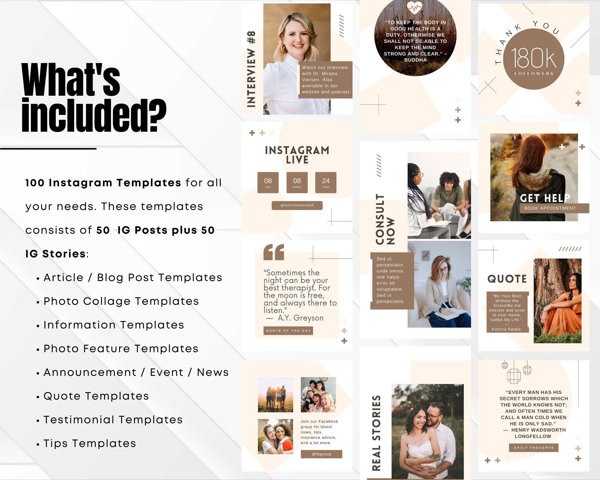 Therapist Instagram Social Media Bundle, Post Story Puzzle Highlight ...