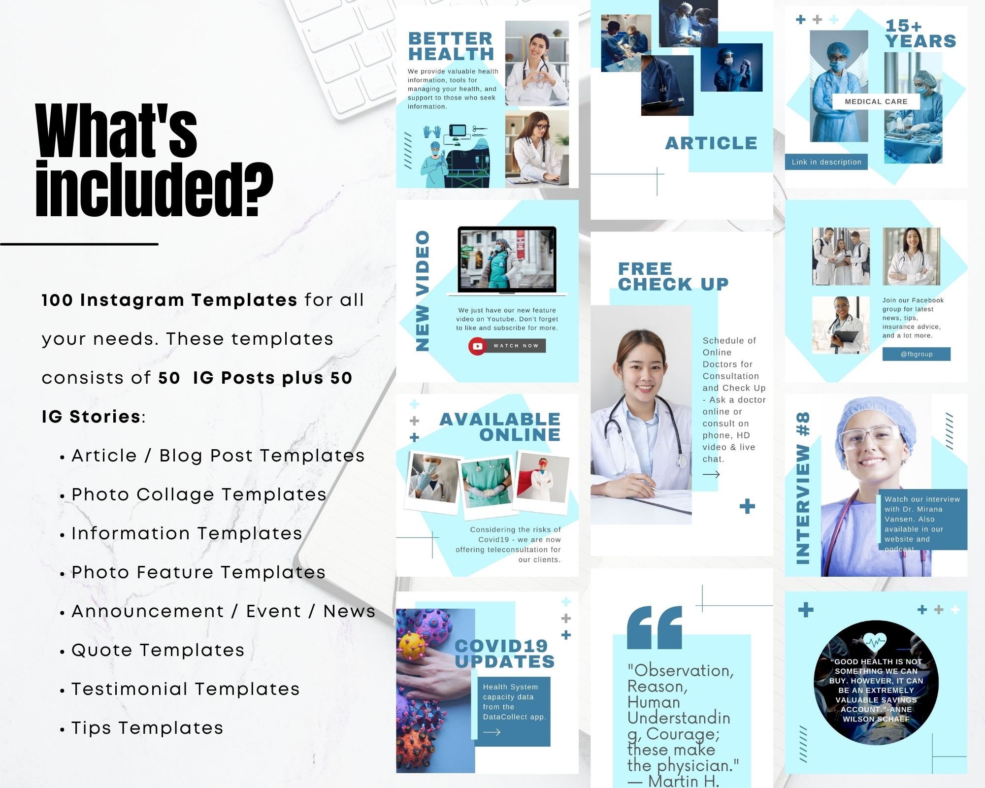100 Medical Clinic Instagram Template Canva, Post and Story IG Template ...