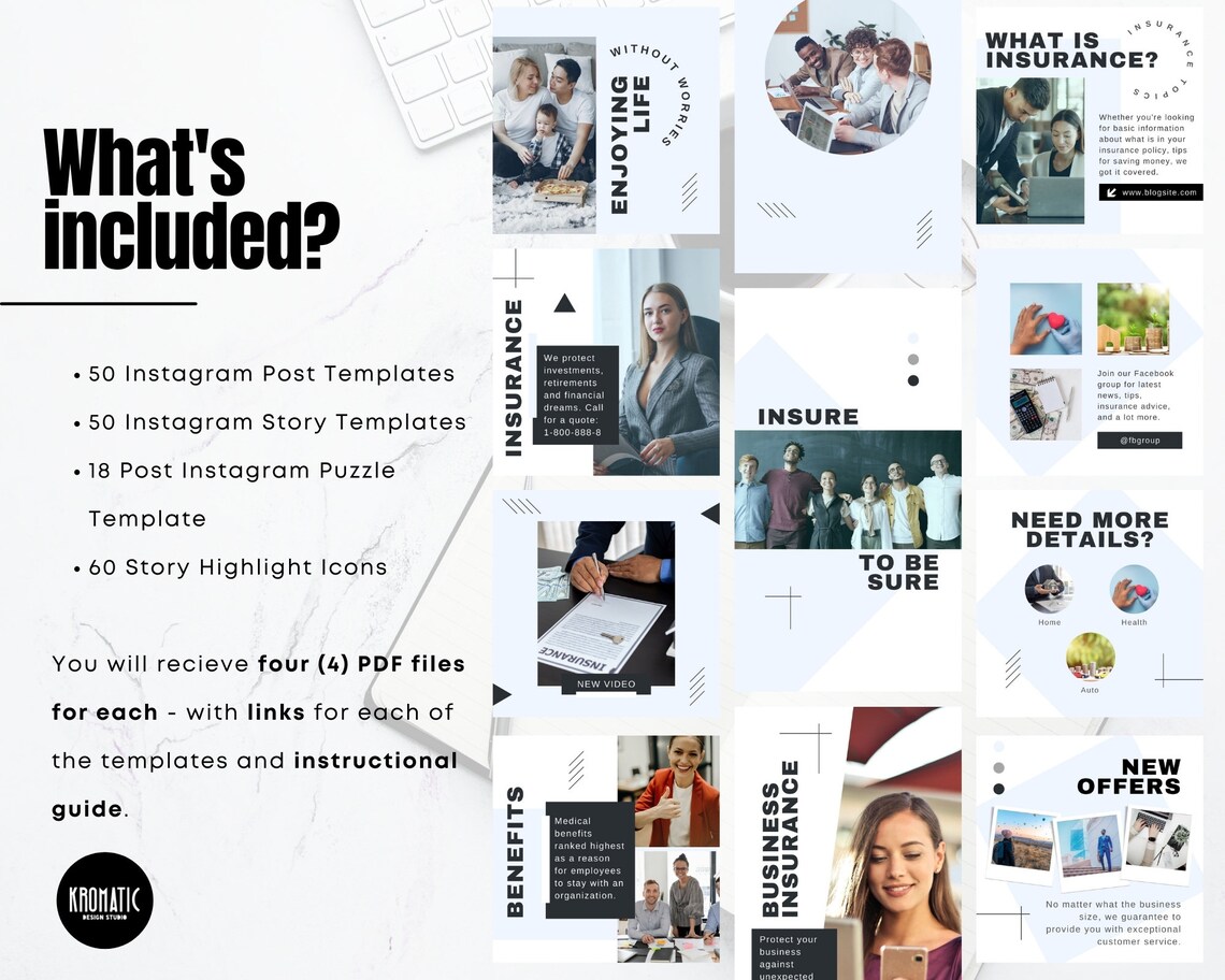 Insurance Agency Instagram Social Media Bundle, Post Story Puzzle ...