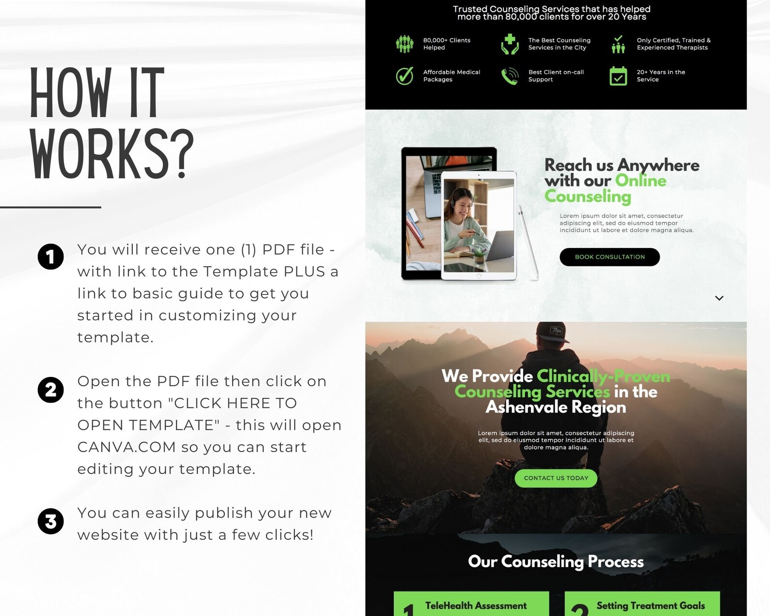 Counseling Canva Website Template, Therapist Landing Page Design ...