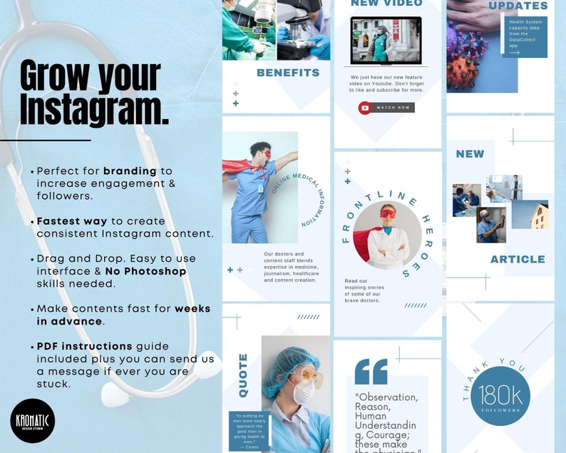 Medical Instagram Templates: Healthcare Canva Theme (100 Post & Story ...