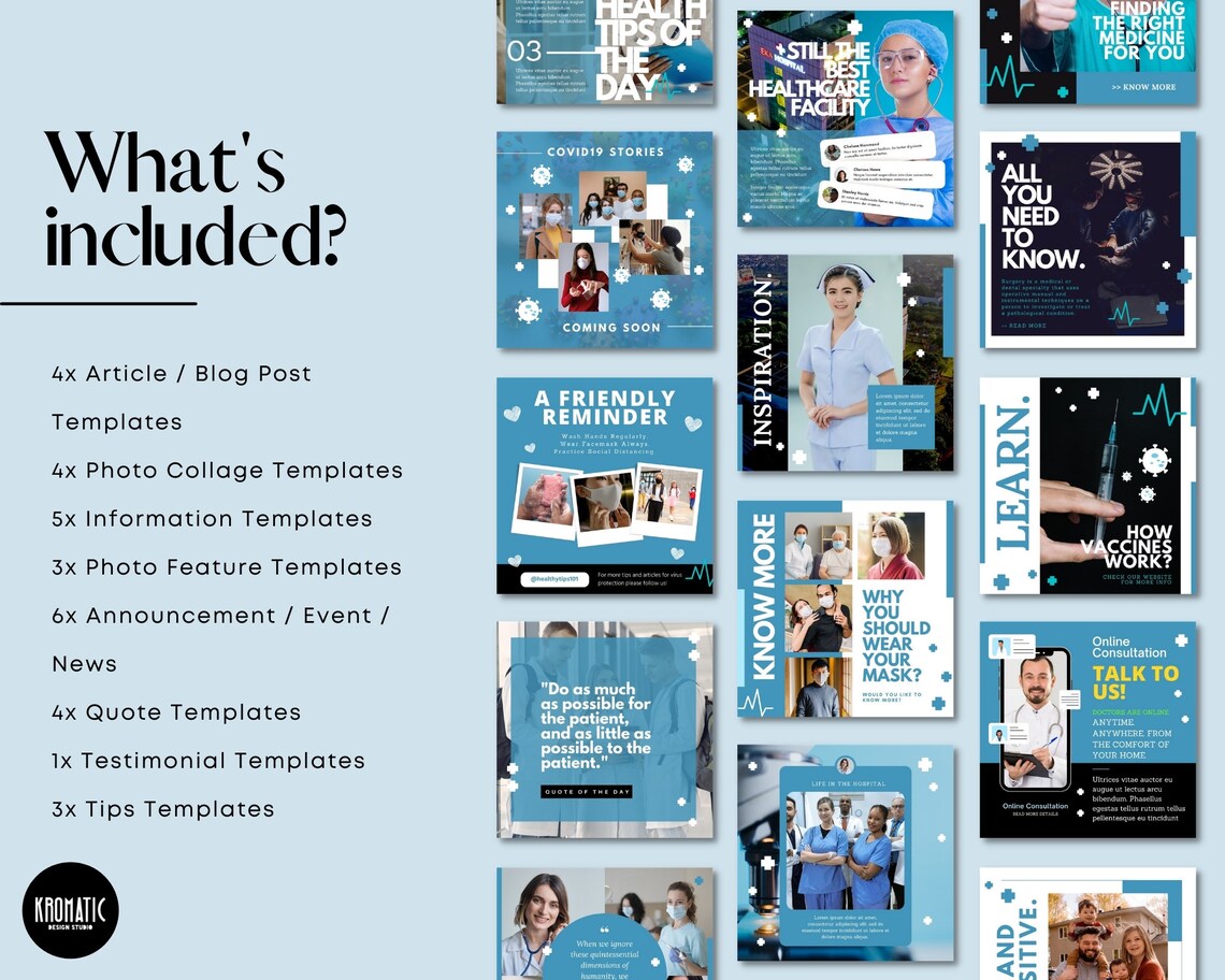 Medical Instagram Post Templates: Blue Healthcare Theme (canva) - Etsy