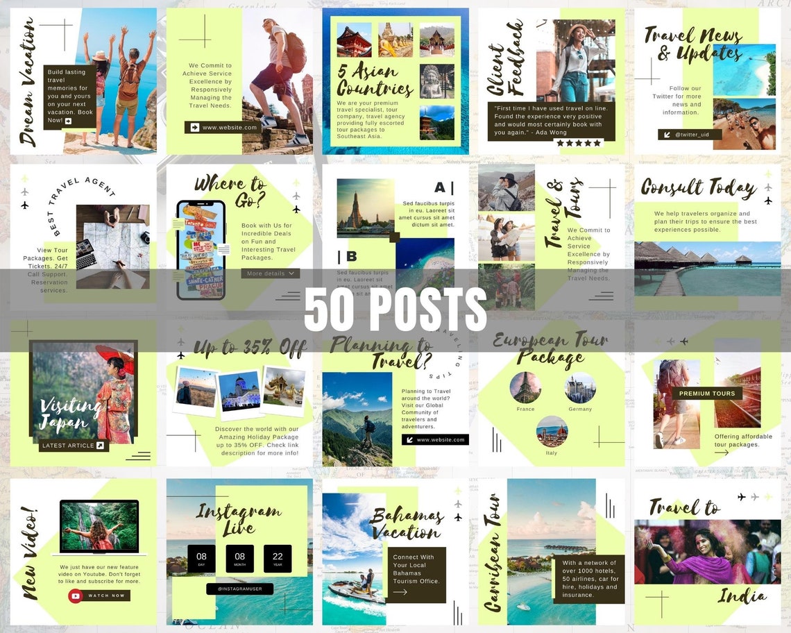 100 Travel Agency Instagram Template Canva, Post and Story IG Template ...