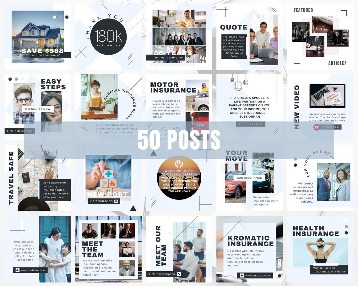 100 Insurance Agency Instagram Template Canva Post and Story - Etsy
