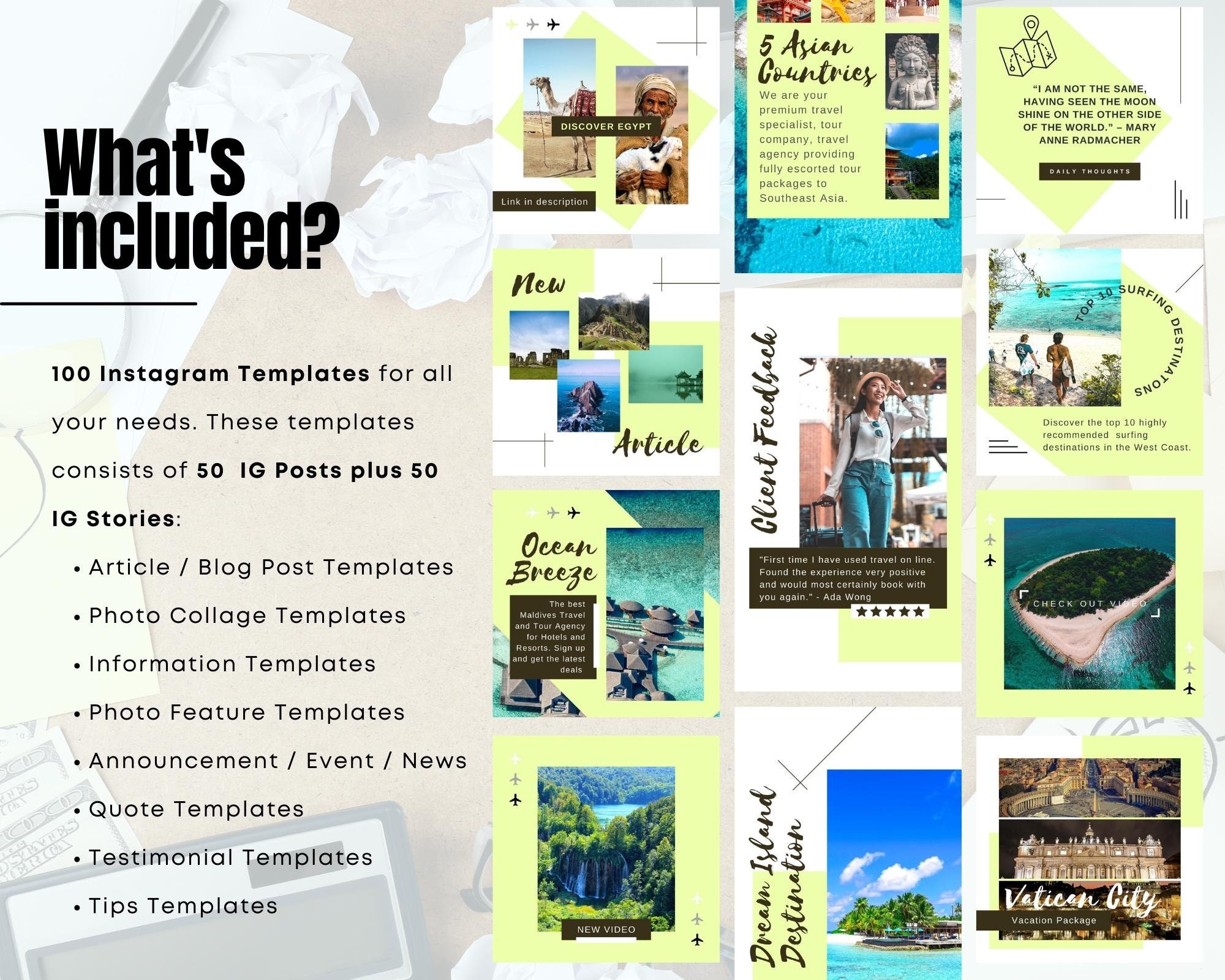 100 Travel Agency Instagram Template Canva, Post and Story IG Template ...