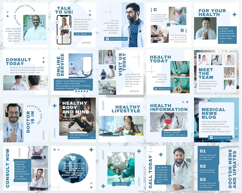 Medical Instagram Post Templates: Healthcare Theme for Canva (50 Posts ...