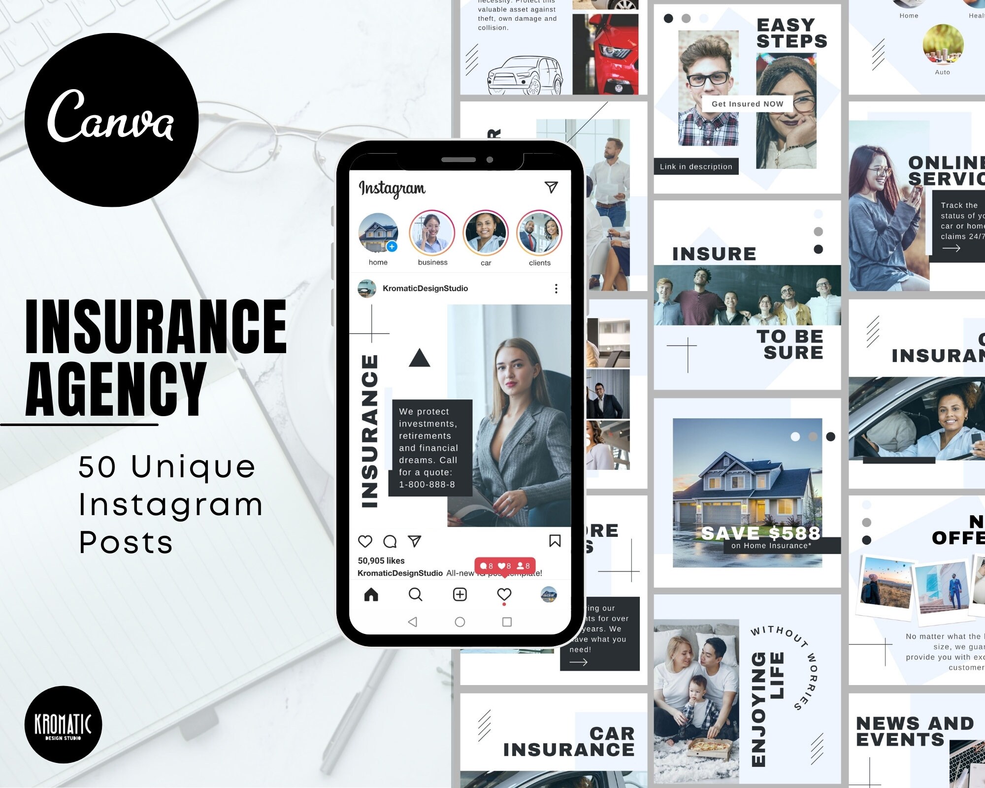 50 Instagram Post Template Canva Insurance Agency Instagram - Etsy