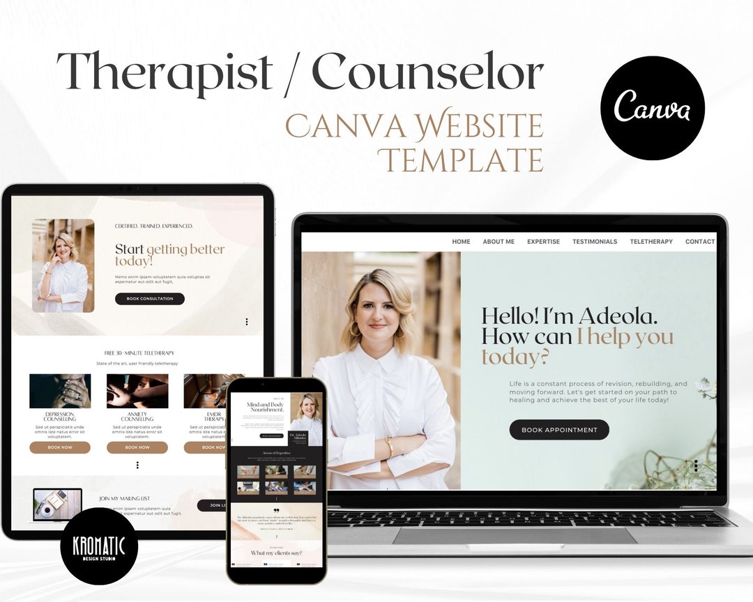 Therapist Canva Website Template, Psychotherapist Landing Page Design ...