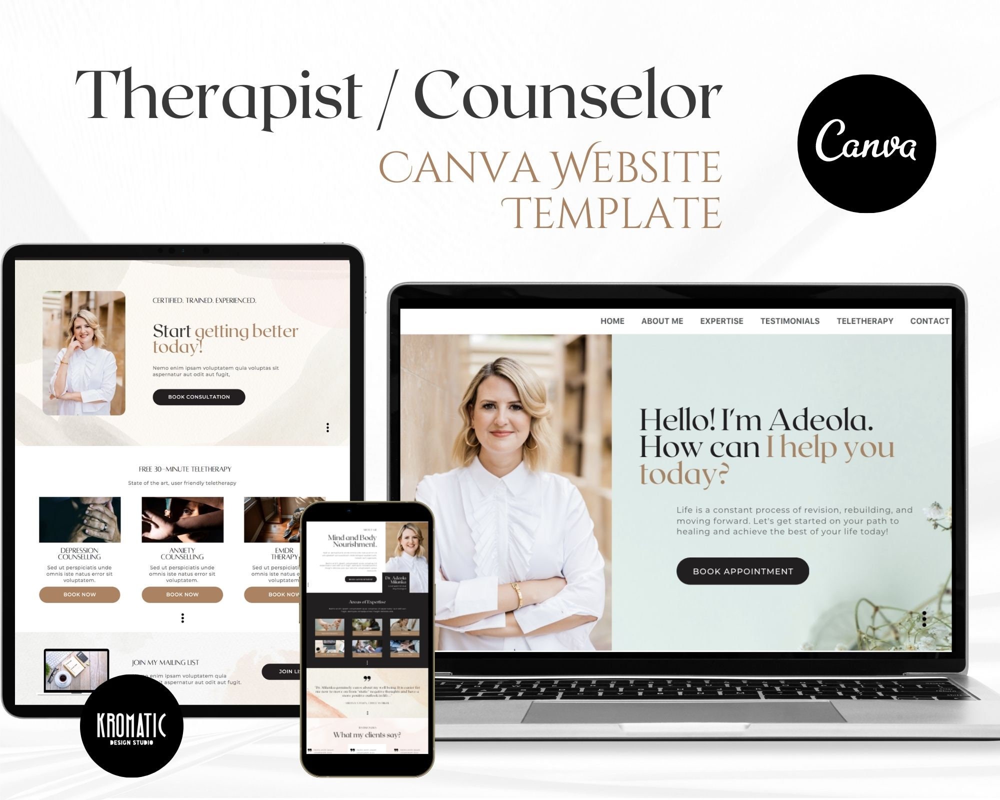 Therapist Canva Website Template, Psychotherapist Landing Page Design ...