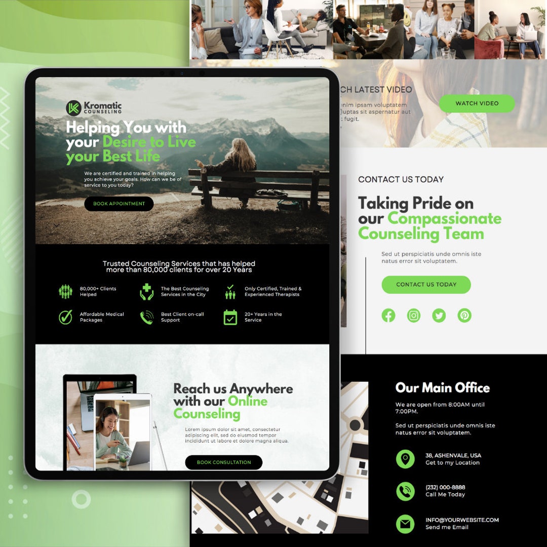 Counseling Canva Website Template, Therapist Landing Page Design ...
