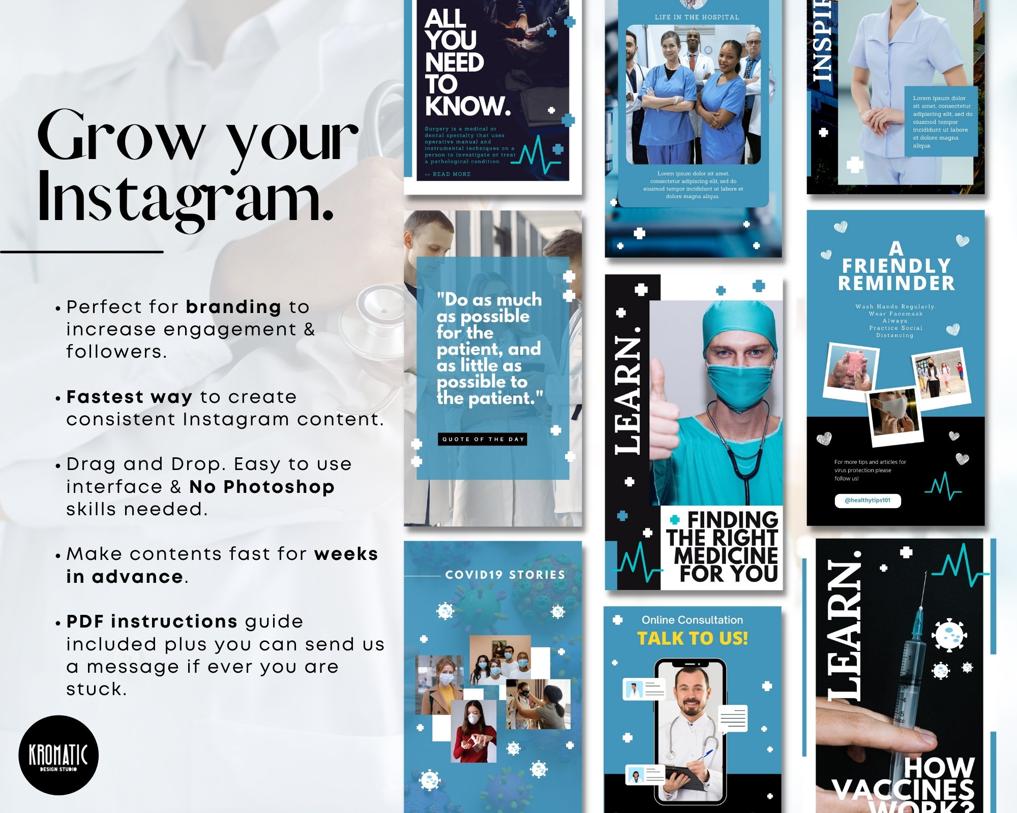Medical Canva Templates: Blue Healthcare Social Media Kit (digital ...