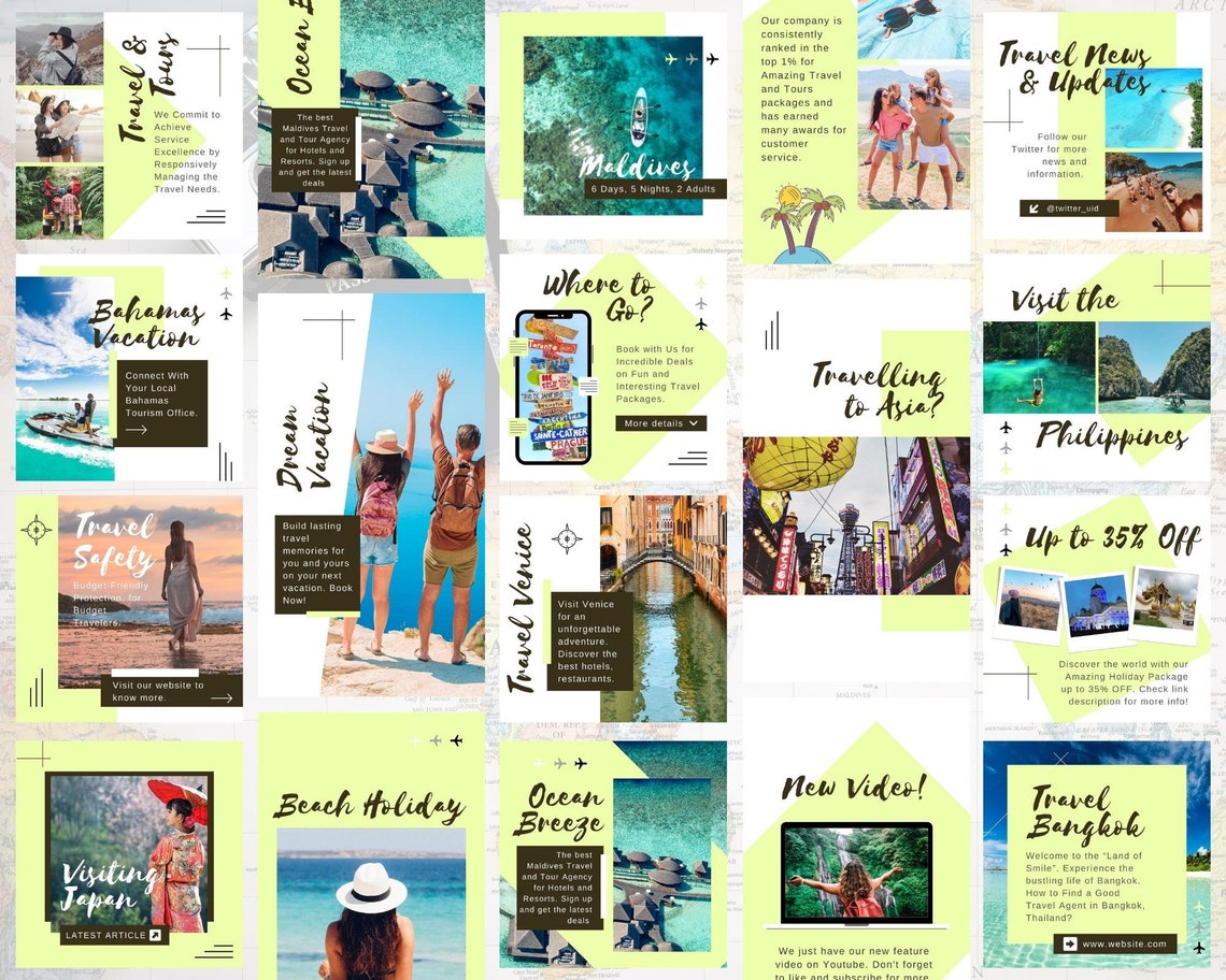 100 Travel Agency Instagram Template Canva, Post and Story IG Template ...