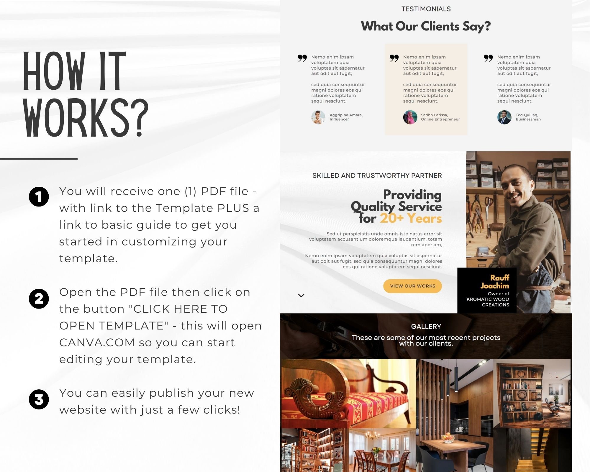 Woodworking Website Template: Wood Craftsmen Landing Page (canva) - Etsy
