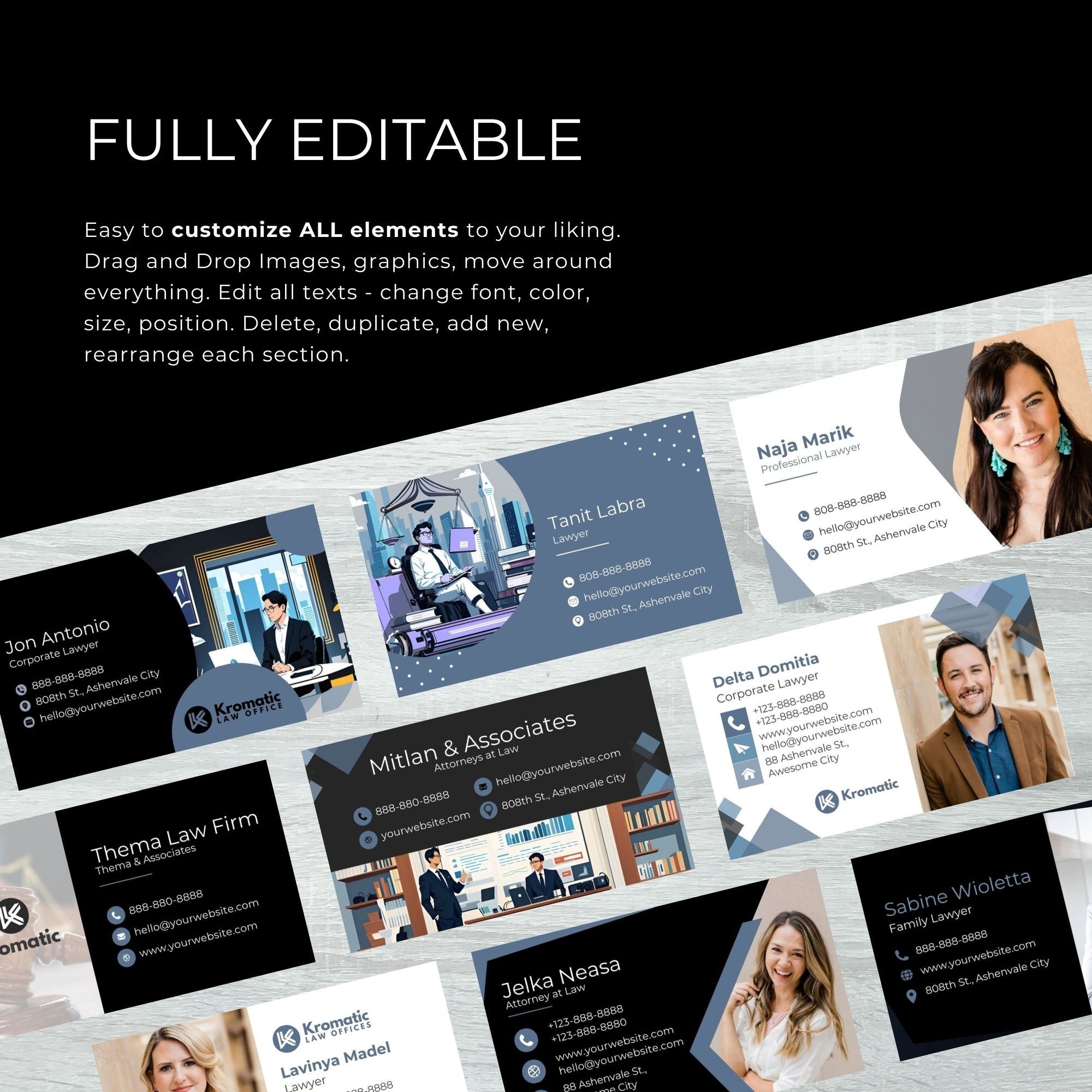 Lawyer Business Card Template, Canva Business Card Template, DIY ...