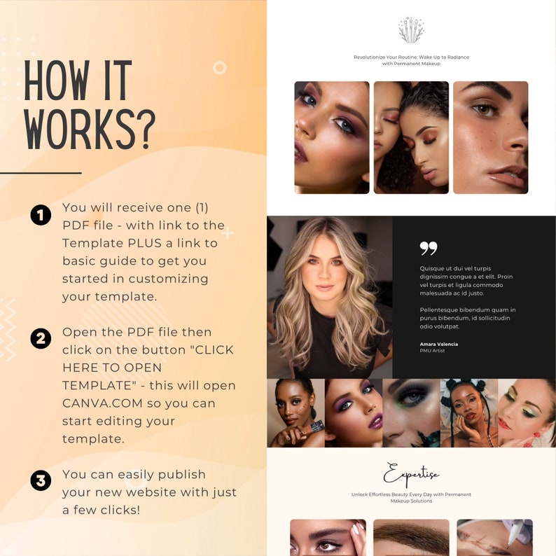 PMU Artist Website Template, Microblading Eyebrow Canva Website, Landing Page for Permanent ...