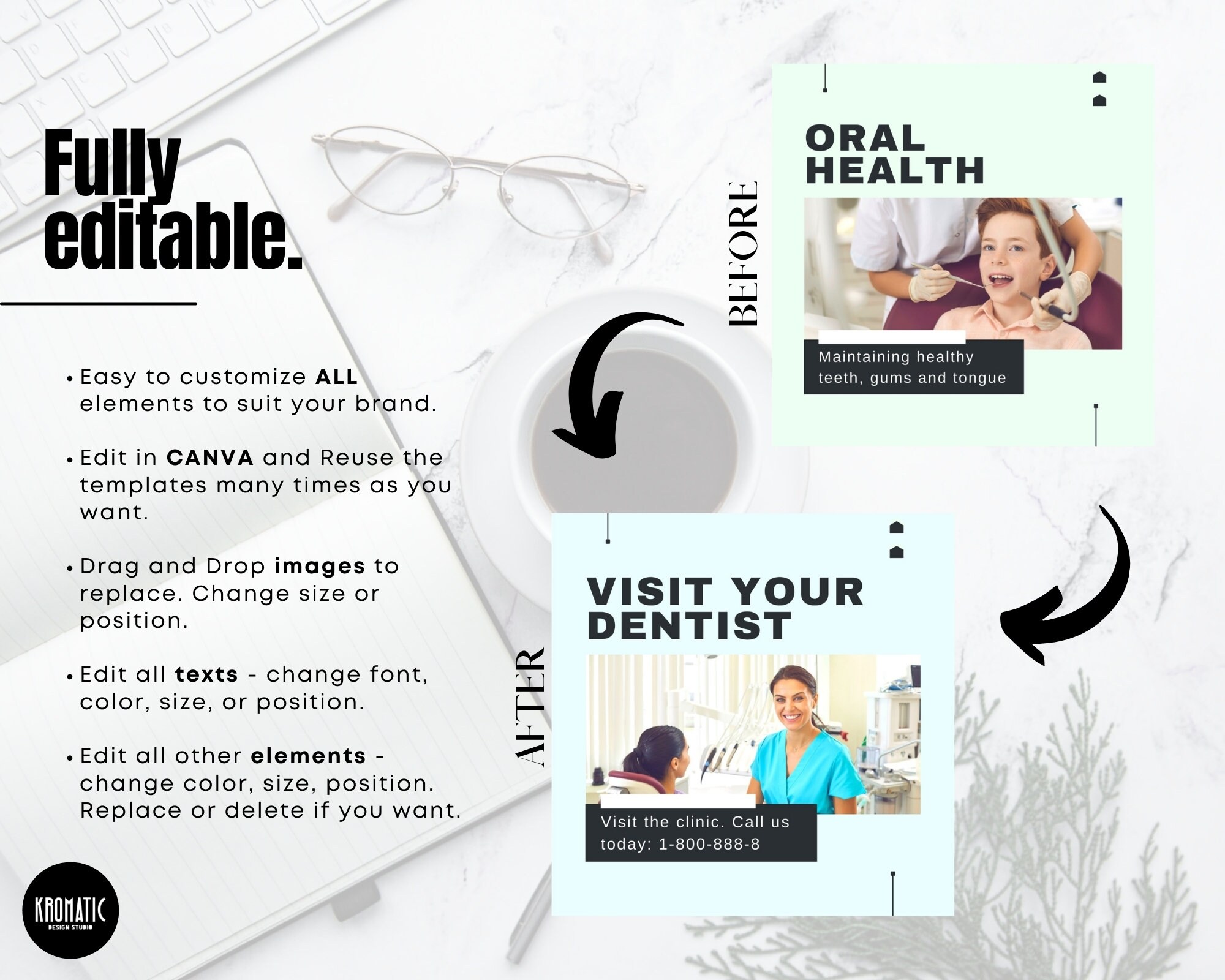 100 Dentist Instagram Template Canva, Post and Story IG Template ...