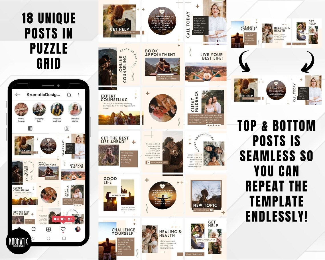 Therapist Instagram Social Media Bundle, Post Story Puzzle Highlight ...