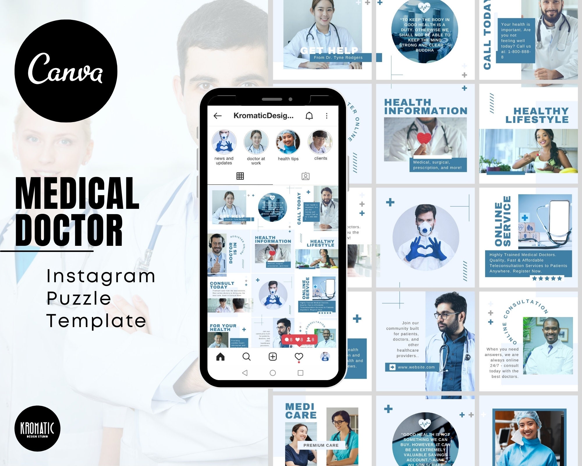 Medical Doctor Instagram Puzzle Template: Canva Healthcare Theme - Etsy