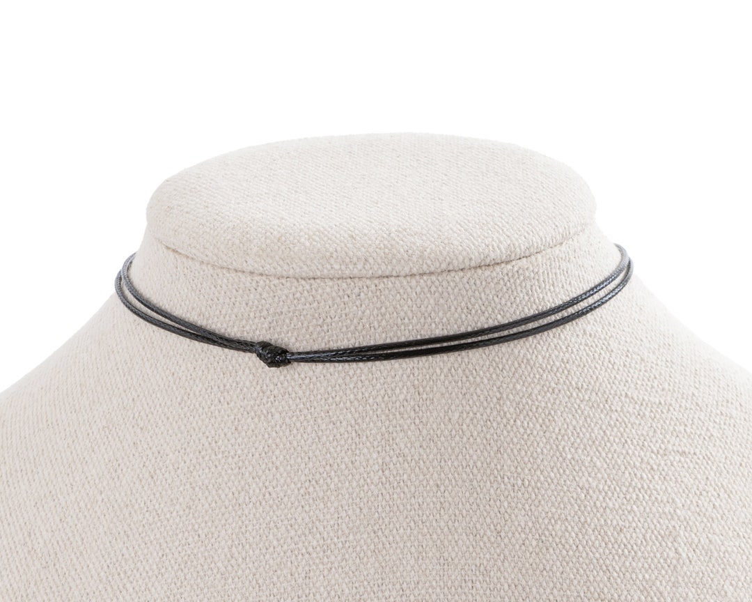 Simple Knot Choker Necklace, Black Waxed Cord Choker, Choose Length ...