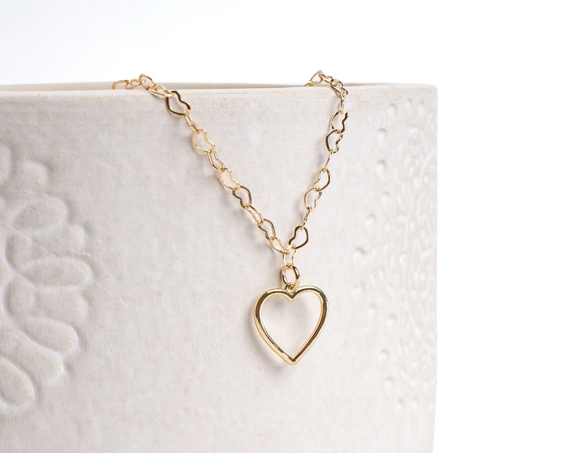 Gold Heart Choker Necklace, Open Heart Charm, Link Chain - Etsy