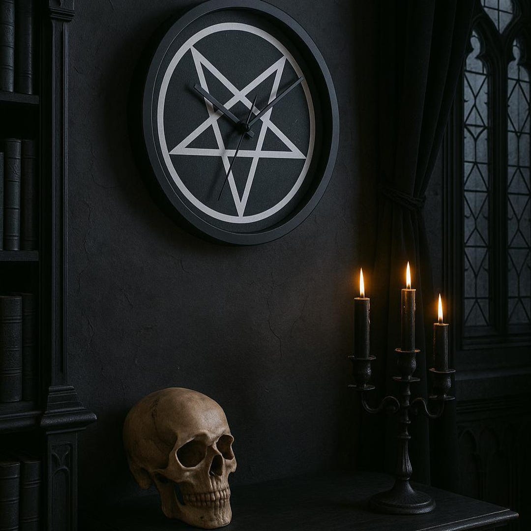 Minimalist Pentagram Wall Clock – Modern Black Occult Home Decor ...