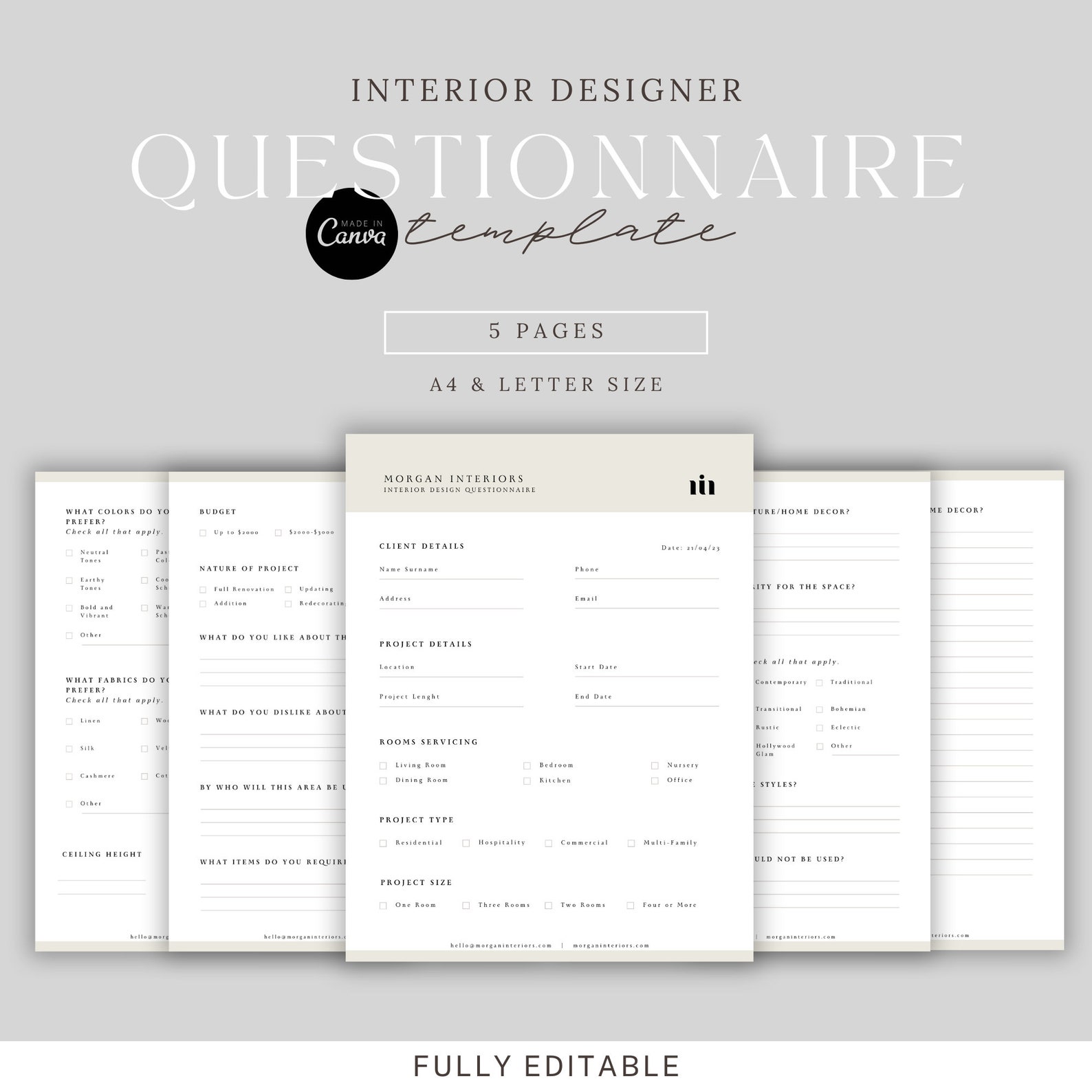 Interior Designer Client Questionnaire Template | Onboarding Questions ...